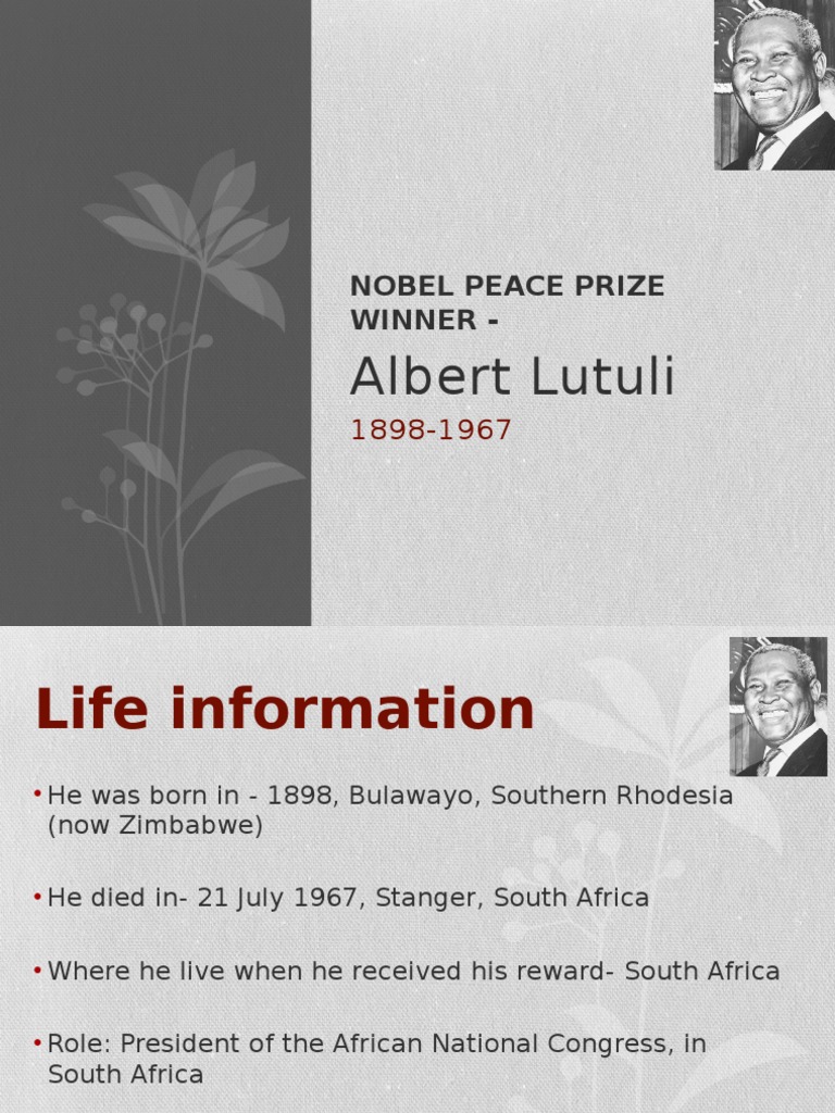Albert Lutuli: Nobel Peace Prize Winner | PDF