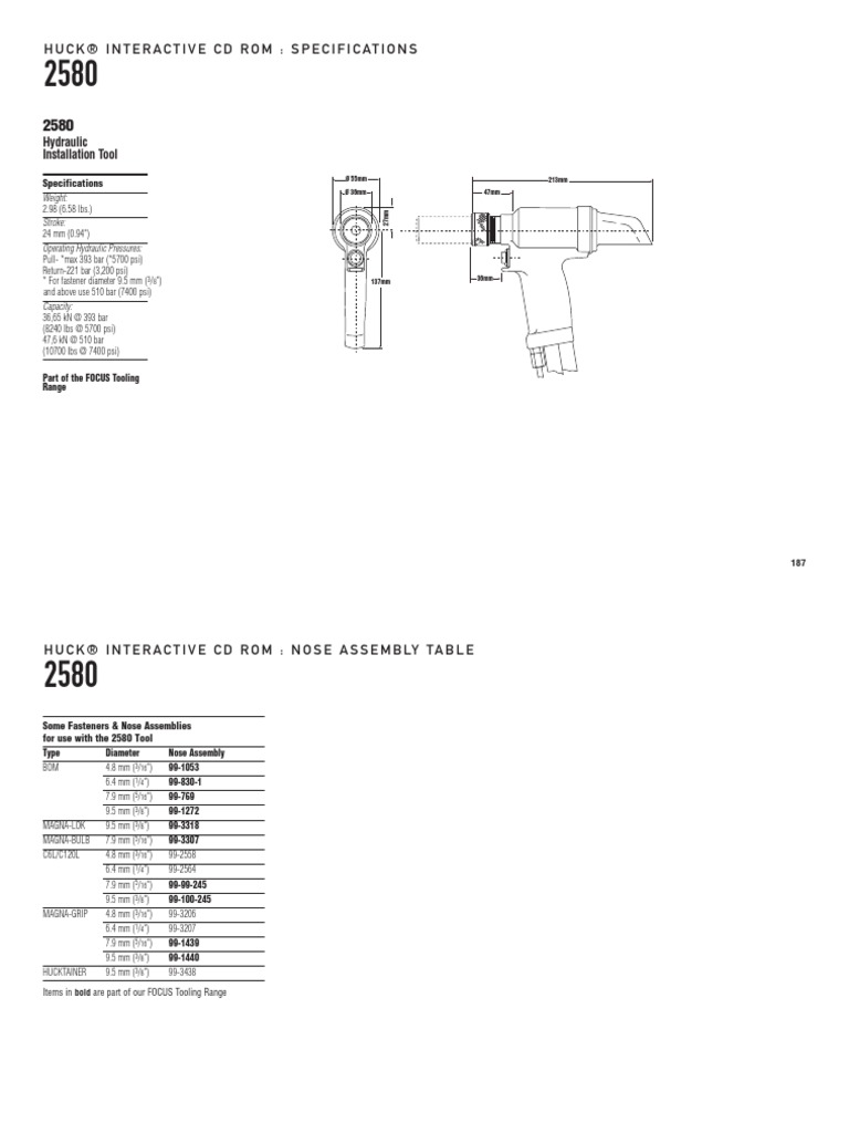 Huck® Interactive CD Rom: Specifications: Hydraulic Installation Tool | PDF