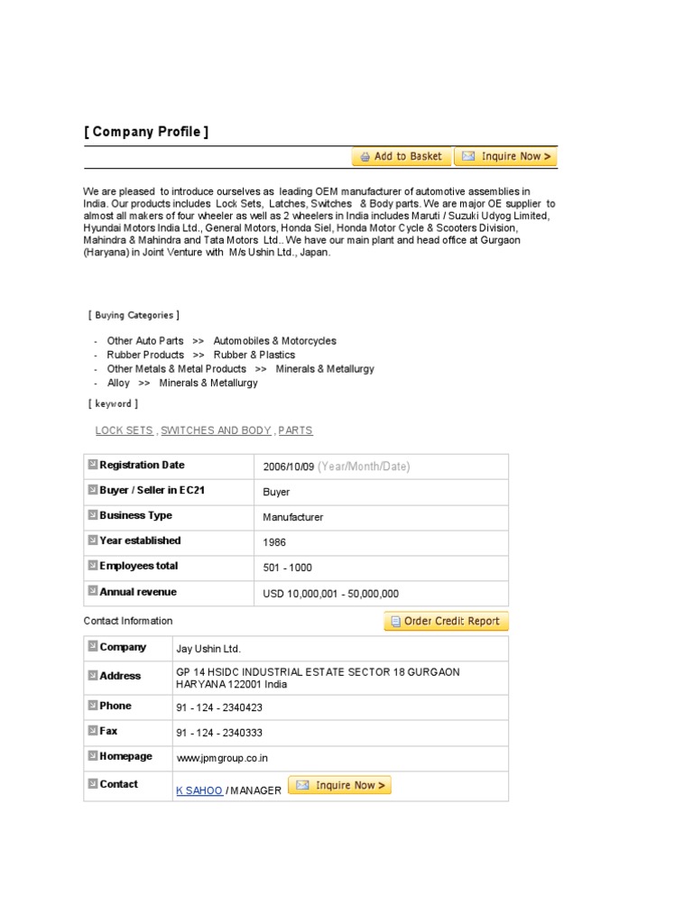 Jay Ushin: Leading OEM Auto Parts Maker | PDF | Vehicle Industry ...