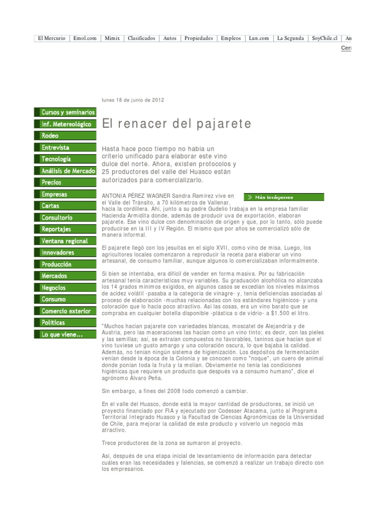 El Renacer Del Pajarete - Reportaje | PDF | Vino | Bebidas alcohólicas