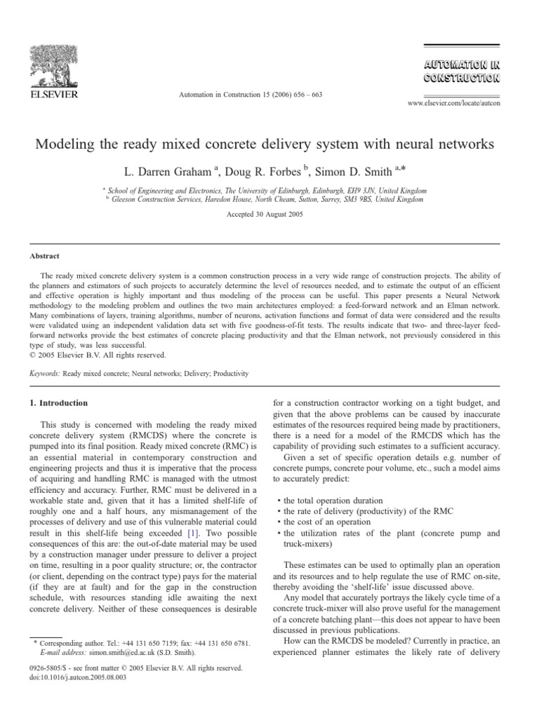 Modeling The Ready Mixed Concrete Delivery System With Neural Networks ...