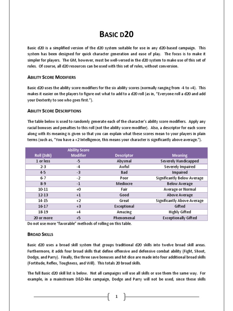 Simplified Basic d20 System Guide | PDF | D20 System | Role Playing Games