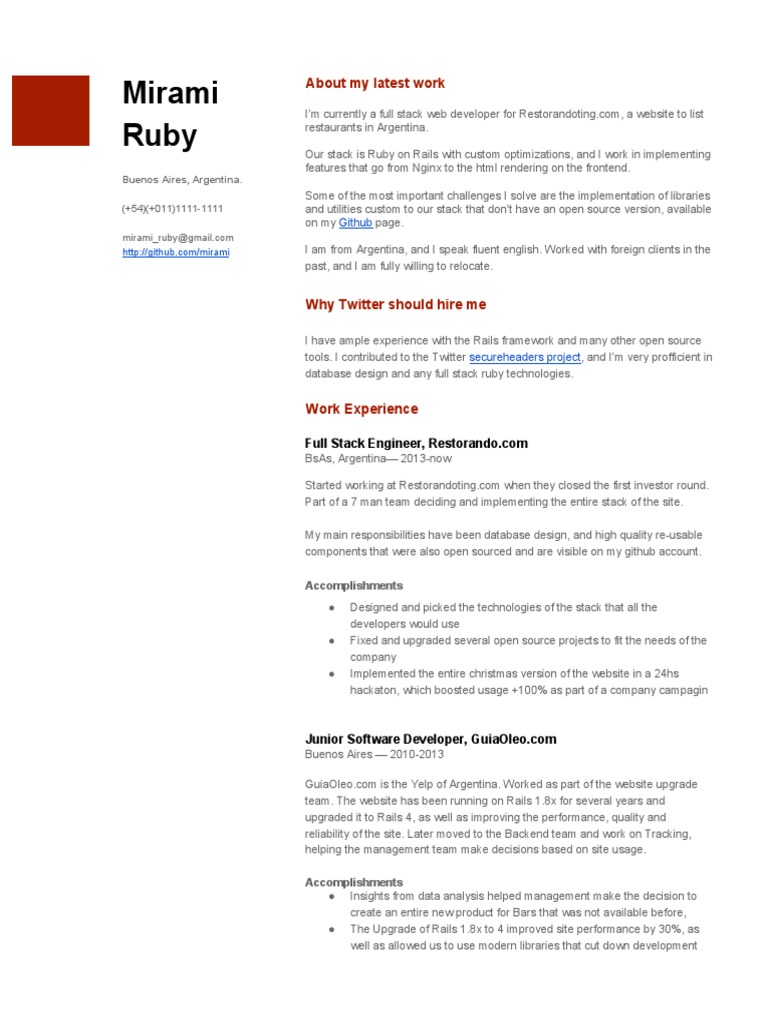 Mirami Ruby CV | PDF | Ruby On Rails | Websites