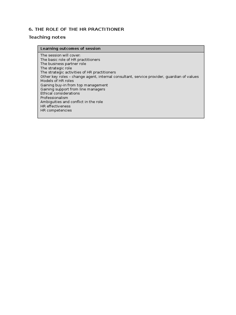 Roles and Responsibilities of HR Practitioners | PDF | Human Resource ...