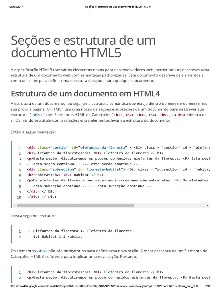 Seções e Estrutura de Um Documento HTML5 - HTML - MDN | PDF | Html5 ...