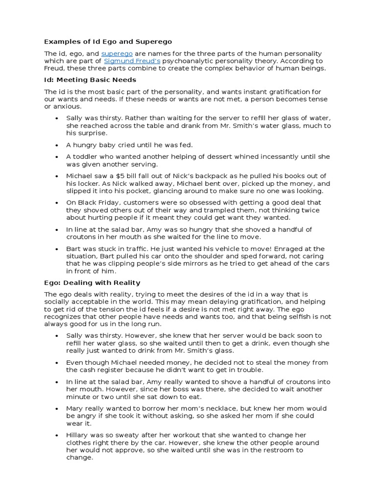 Examples of Id Ego and Superego | PDF | Personality Psychology | Id