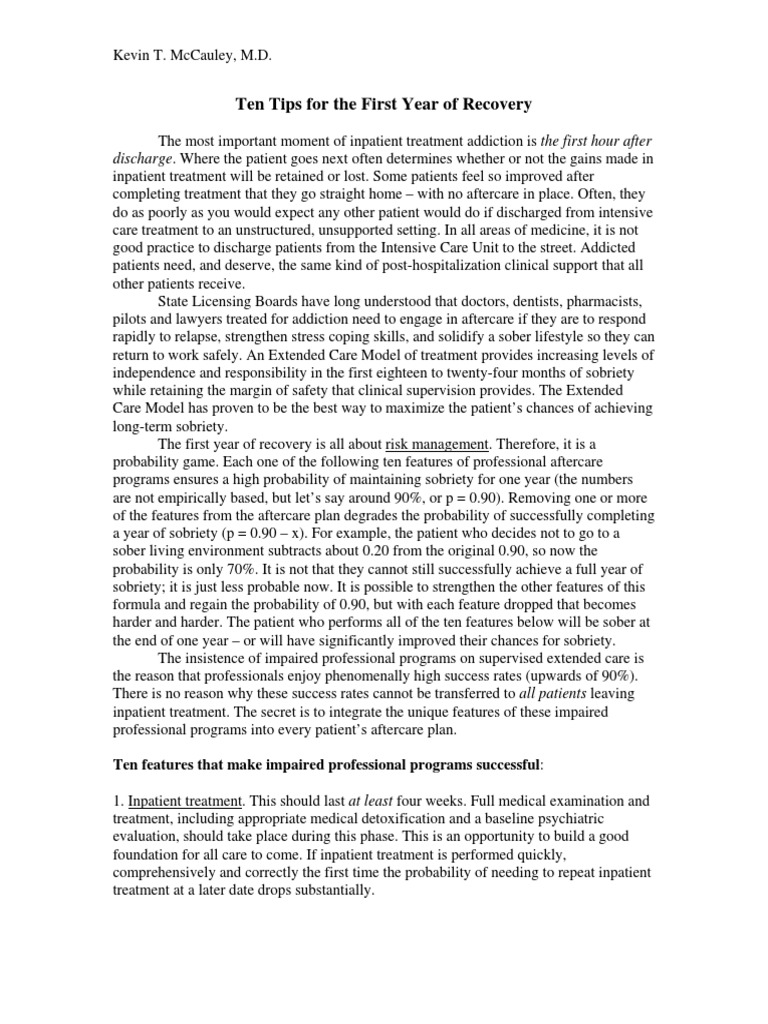Ten Tips For First Year of Recovery | PDF | Patient | Drug Rehabilitation