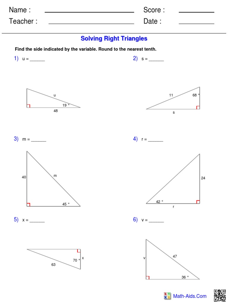 Solving Right Triangles Worksheet | PDF