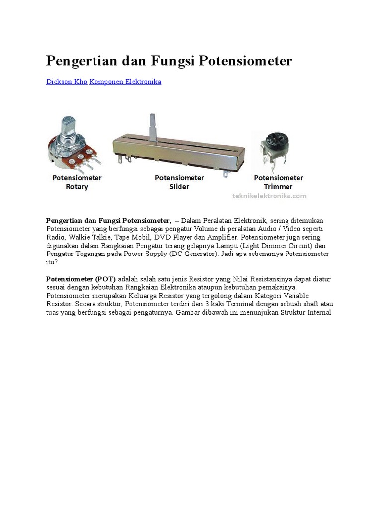 Pengertian Dan Fungsi Potensiometer | PDF