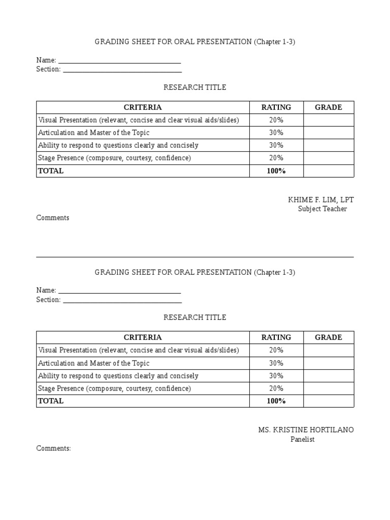 Oral Presentation Grading Sheet | PDF | Career & Growth