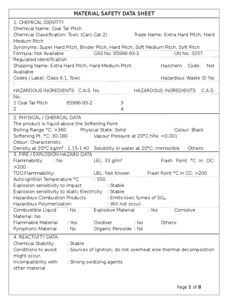 Msds Pitch | PDF | Dangerous Goods | Flammability