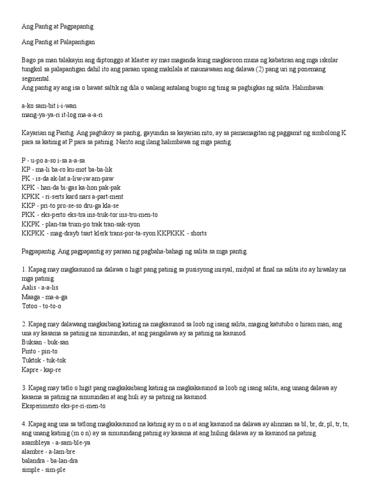 Ang Pantig at Pagpapantig | PDF