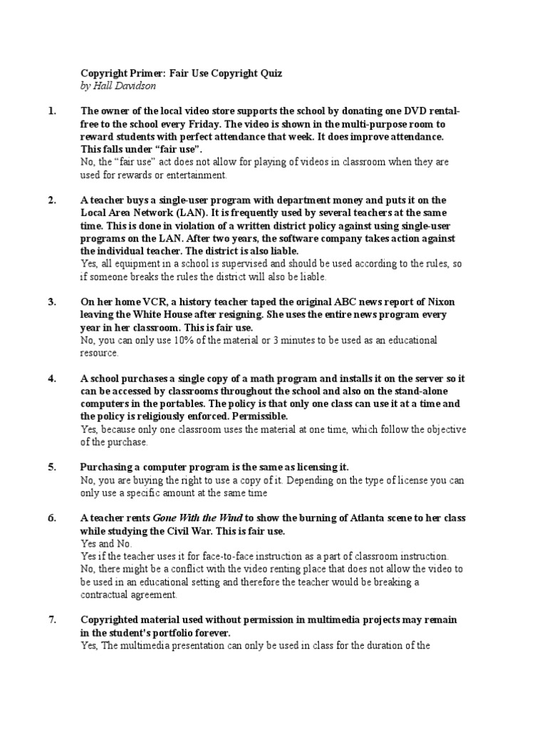 Copyright Quiz | Download Free PDF | Fair Use | Multimedia