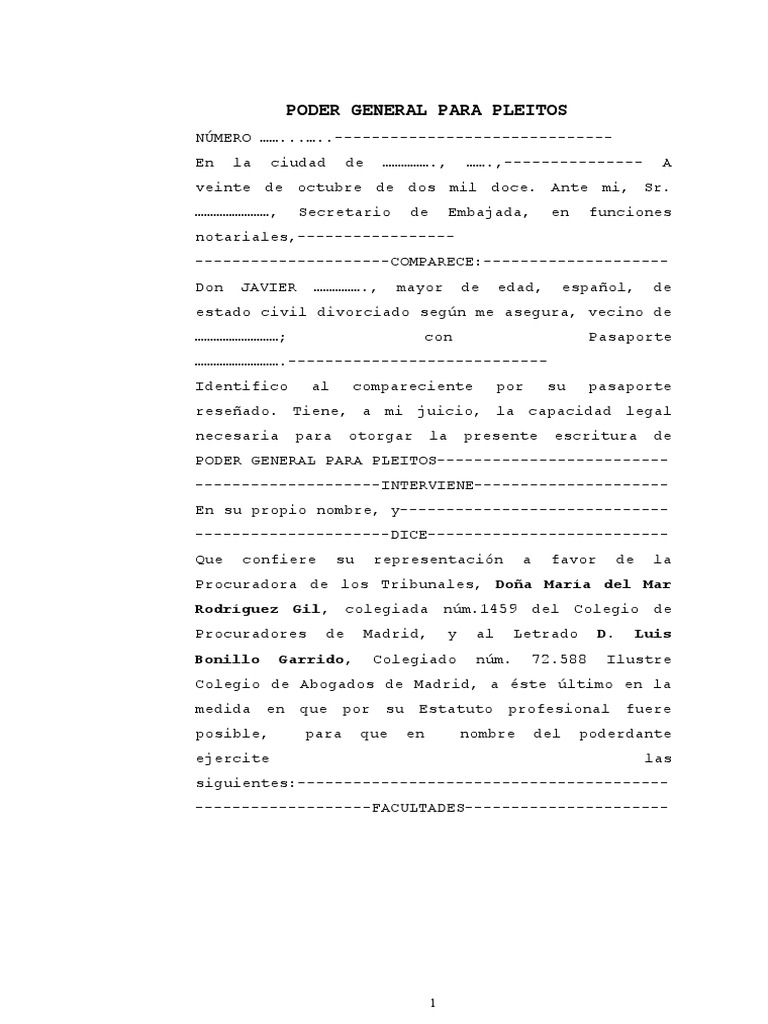 Modelo Poder General para Pleitos Embajada | PDF | Ley procesal | Ley ...