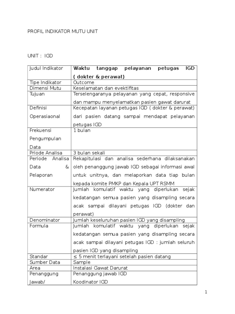 Profil Indikator Mutu Rs Pdf Riset - Riset