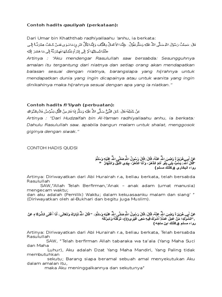 Contoh Hadits Qauliyah dan Fi'liyah | PDF