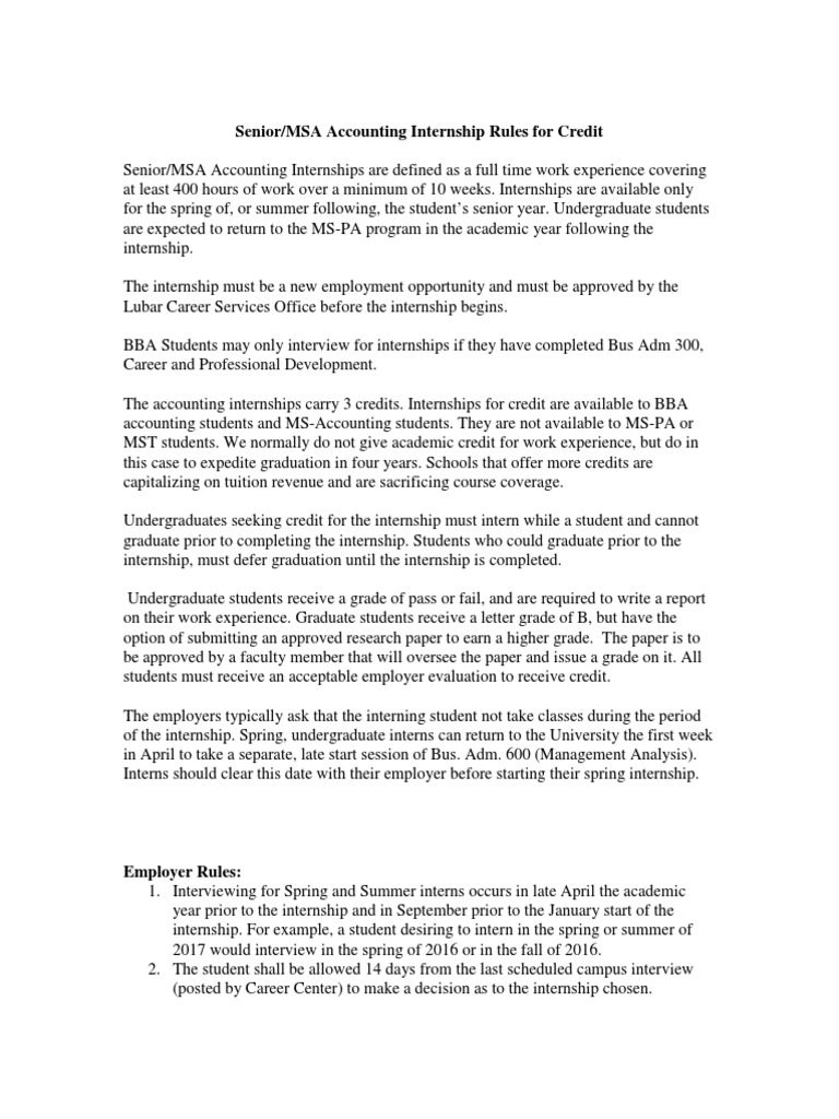Senior Accounting Internship Guidelines | PDF | Internship | Job Hunting