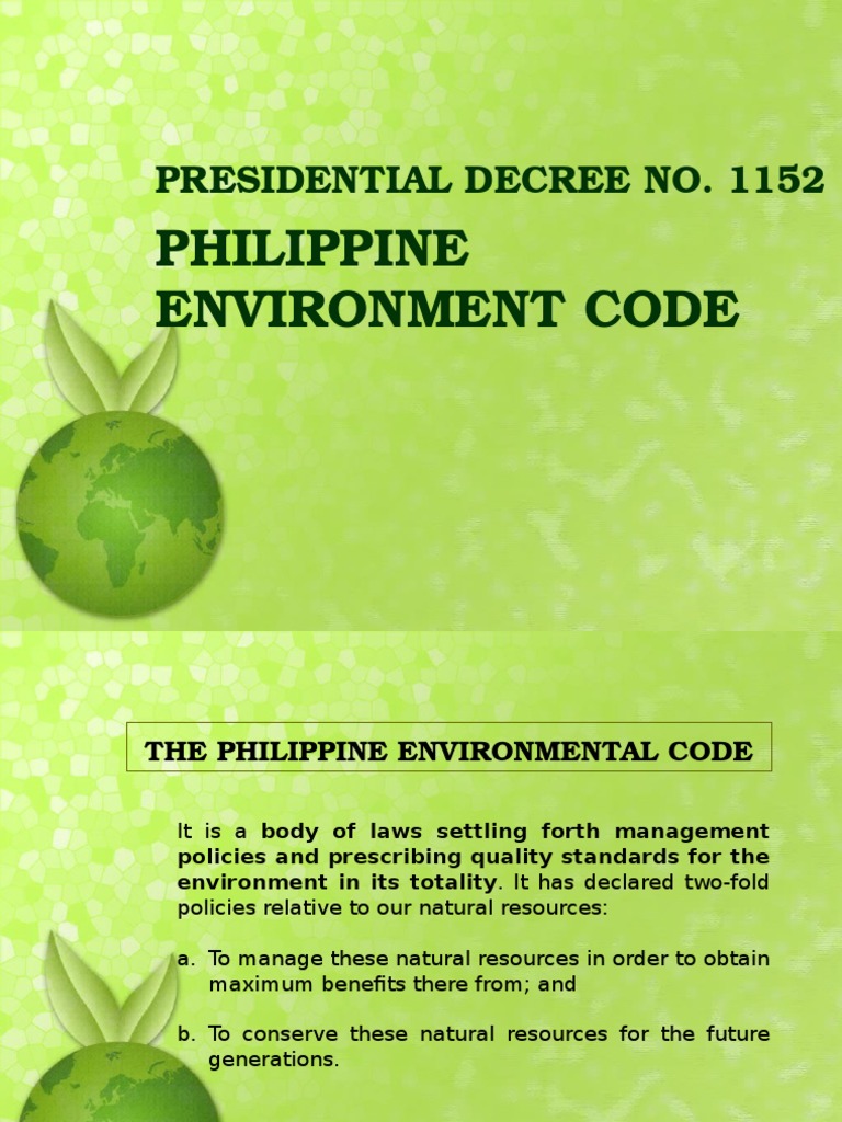 Philippine Environment Code: Presidential Decree No. 1152 | PDF | Water ...