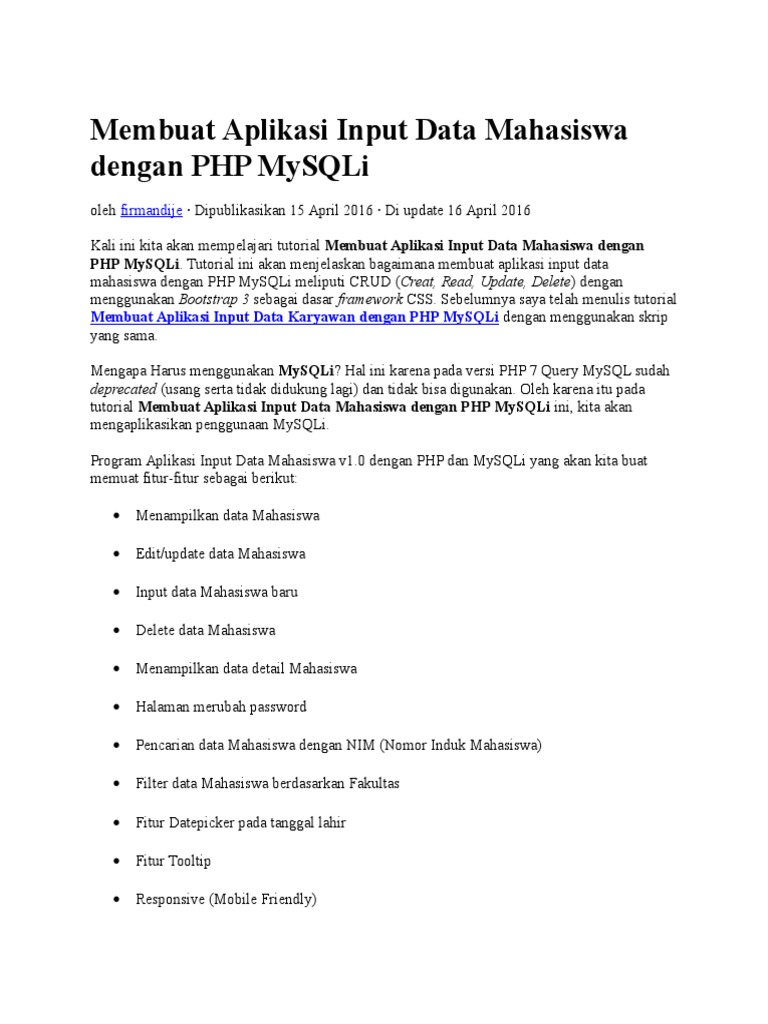 Membuat Aplikasi Input Data Mahasiswa Dengan PHP MySQLi | PDF | Karier ...