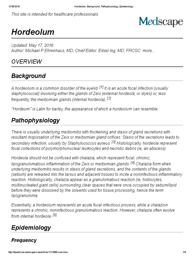 Hordeolum: Pathophysiology and Overview | PDF | Ophthalmology | Vision