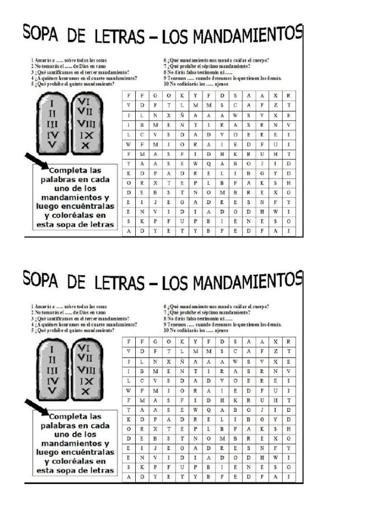 Sopa de Letra de Los Mandamientos | PDF