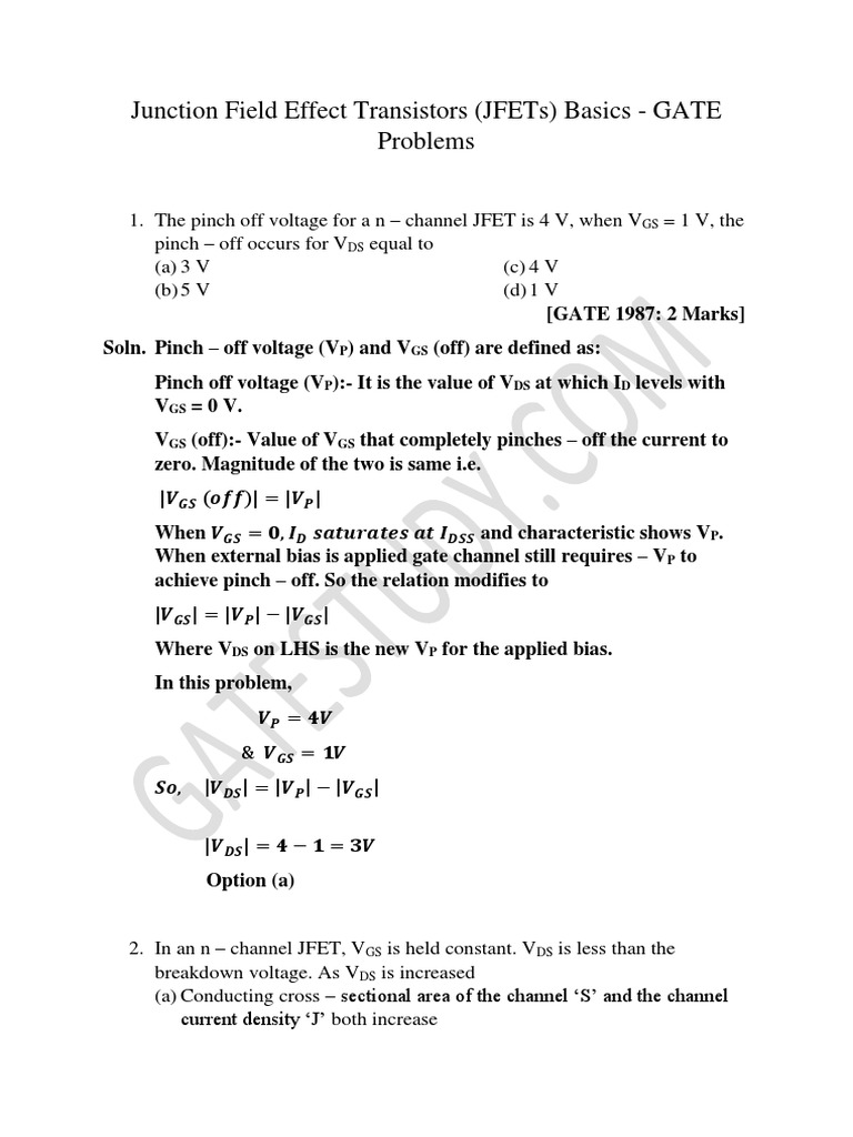 Junction Field Effect Transistors Jfets Basiscs Gate Problems Download Free Pdf Field Effect