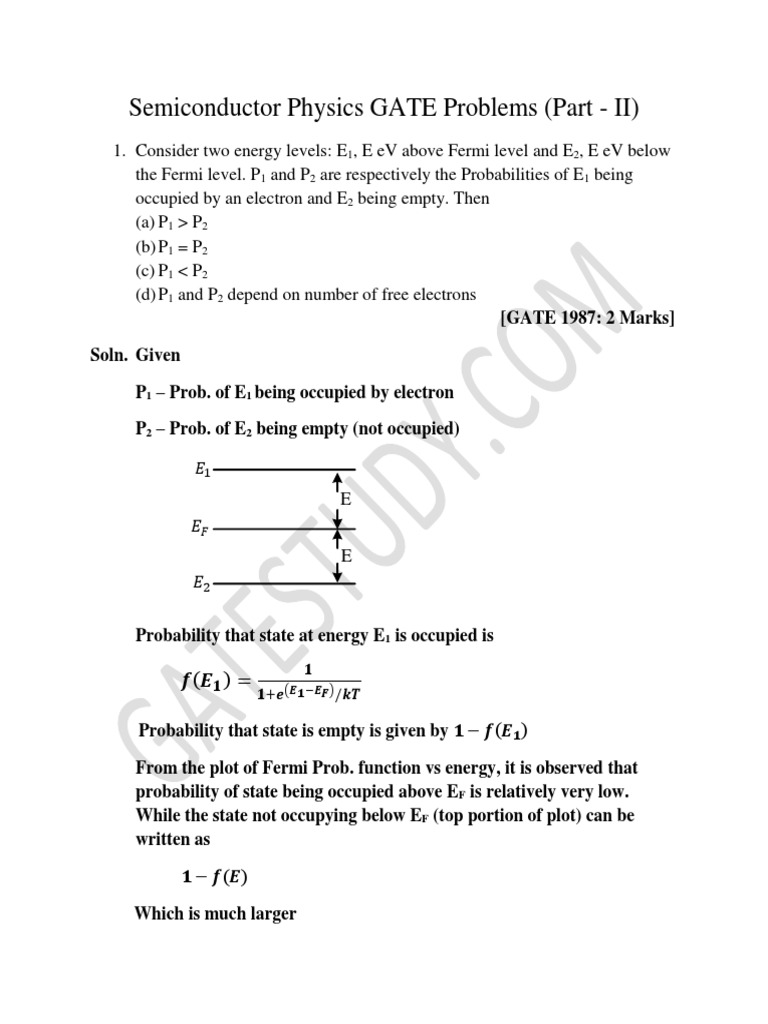 Semiconductor Physics Part II GATE Problem PDF | PDF | Doping ...