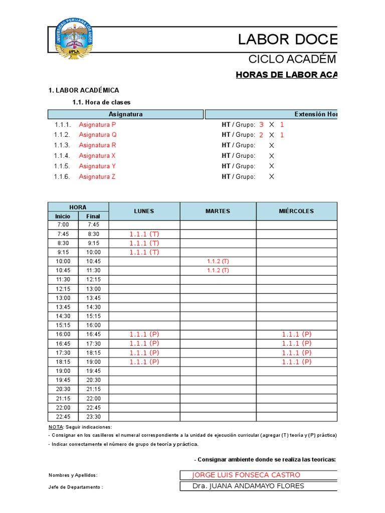 Carga Horaria Modelo Pdf