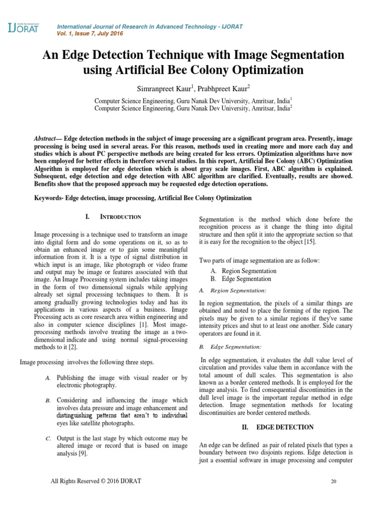 An Edge Detection Technique With Image Segmentation Using Artificial Bee Colony Optimization ...