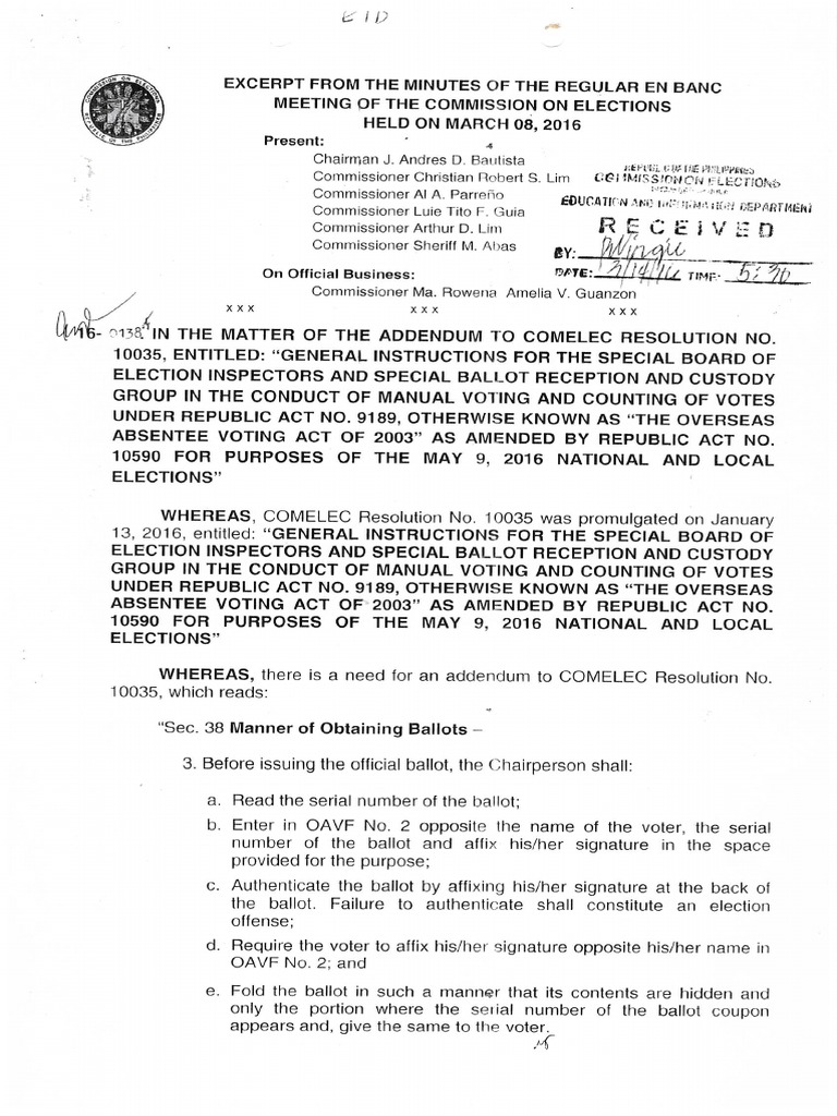 General Instructions For SBEI (COMELEC Minute Resolution No. 16-0138) | PDF