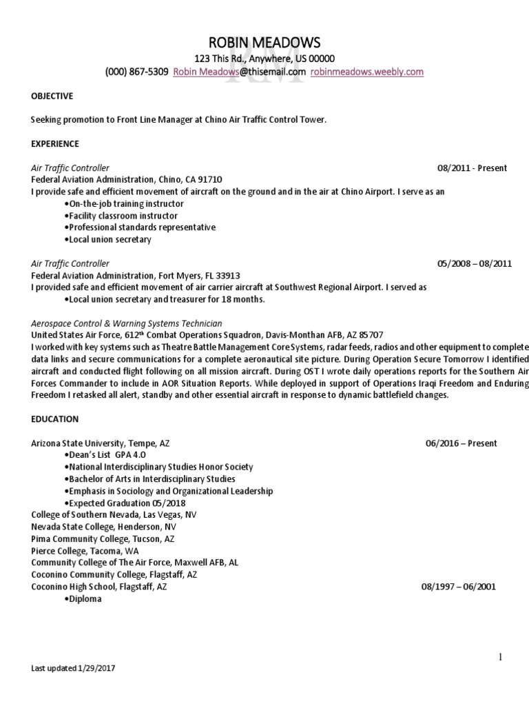 Edt321 - Robin Meadows - l3 - Resume Word To PDF | PDF | Arizona | Air ...