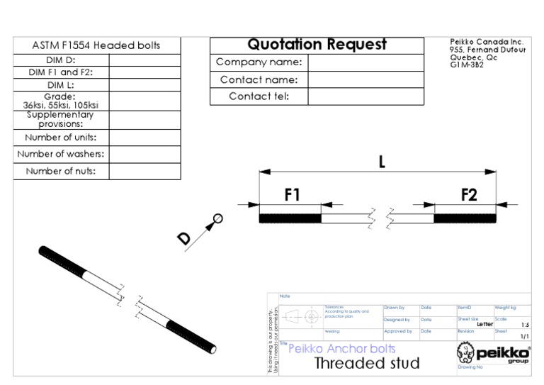 Threaded Stud Plan Drawing | PDF