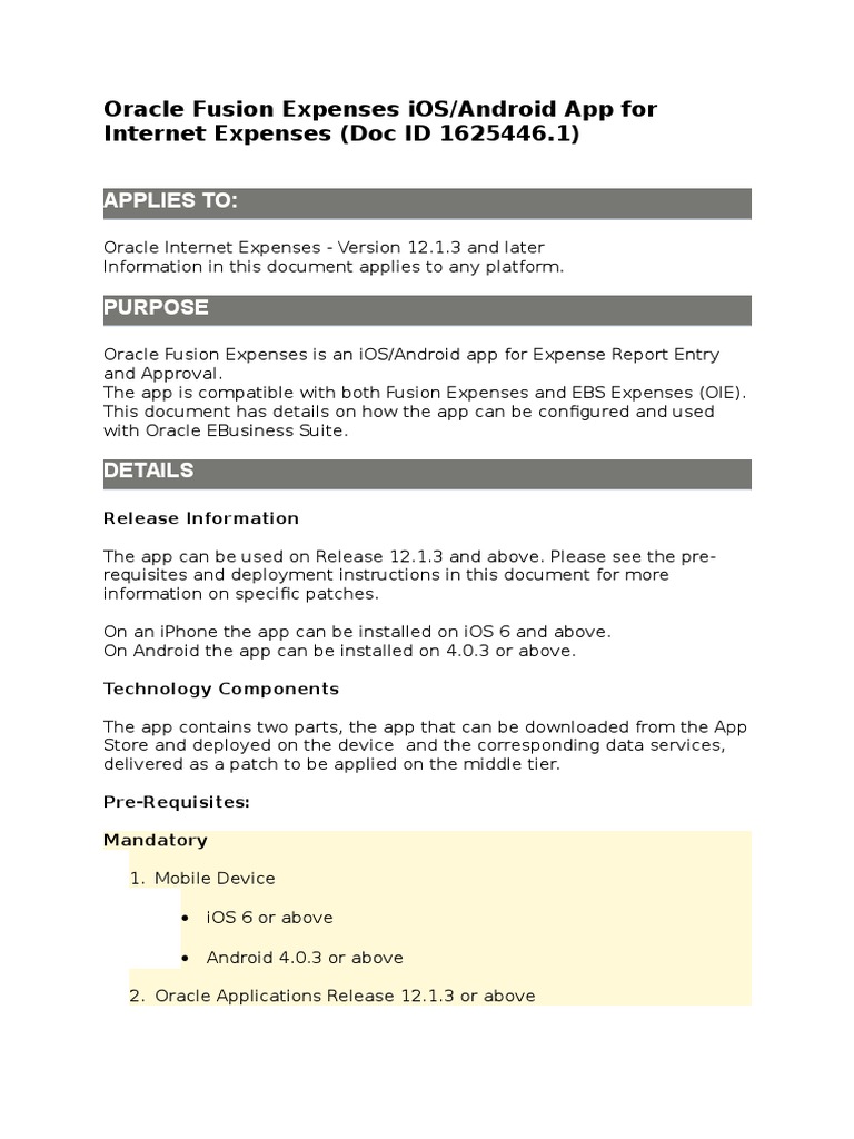 Oracle Fusion Expenses App Guide | PDF | Mobile App | Ios
