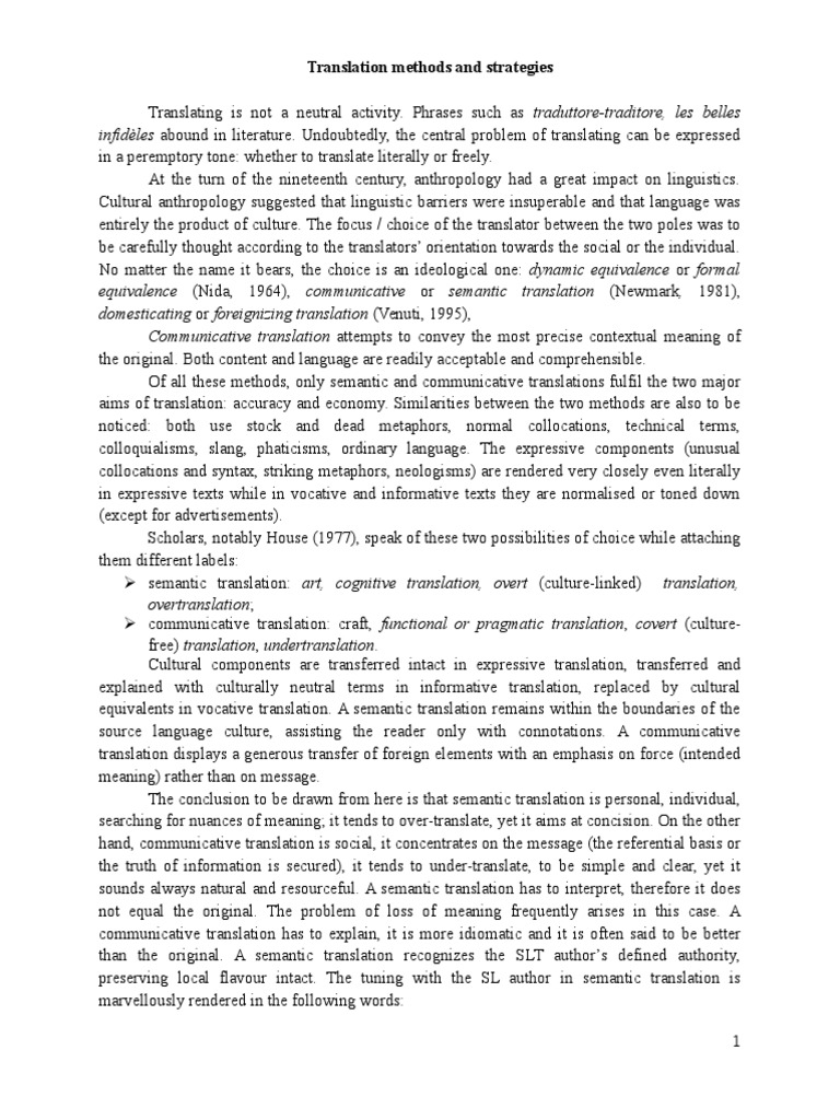 Translation Methods and Strategies Explained | PDF | Translations ...