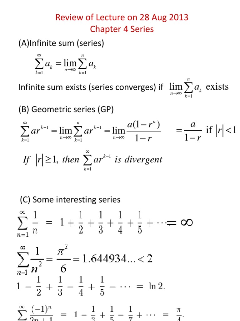 Lim Lim Exists: Review of Lecture On 28 Aug 2013 Chapter 4 Series | PDF