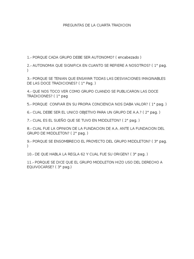 Preguntas de La Cuarta Tradicion | PDF