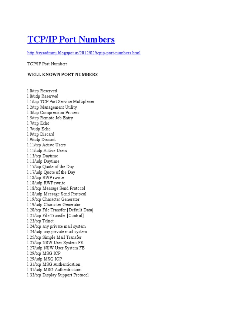 TCP IP Port Number | PDF