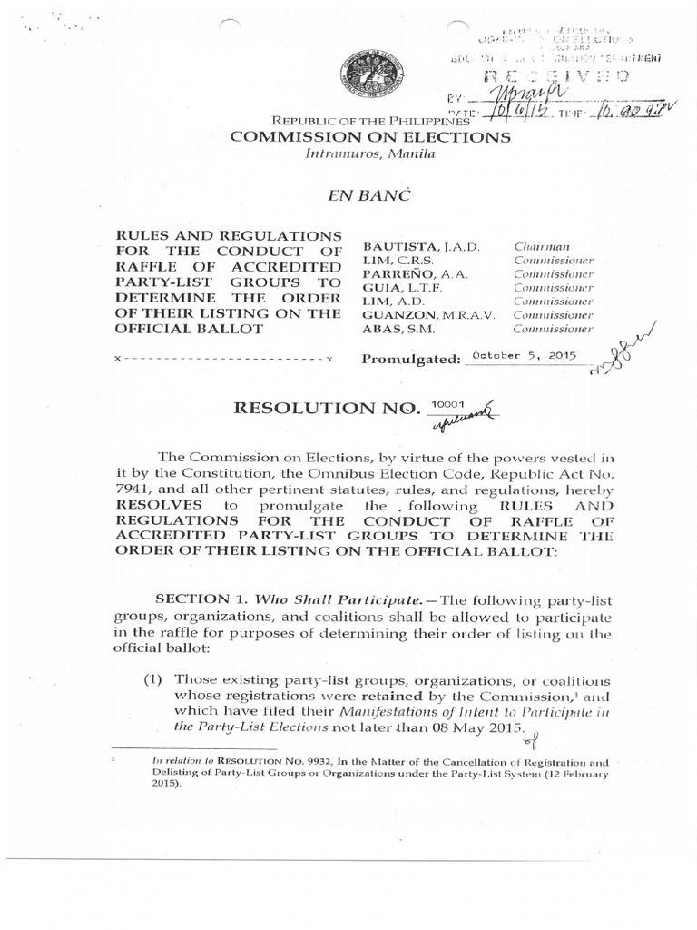Political Parties (COMELEC Resolution No. 10001) | PDF
