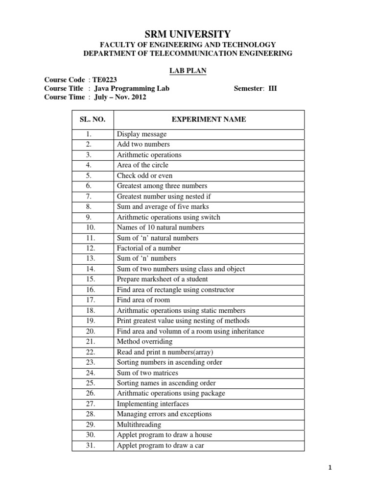 Java Lab Manual Pdf Inheritance Object Oriented Programming 