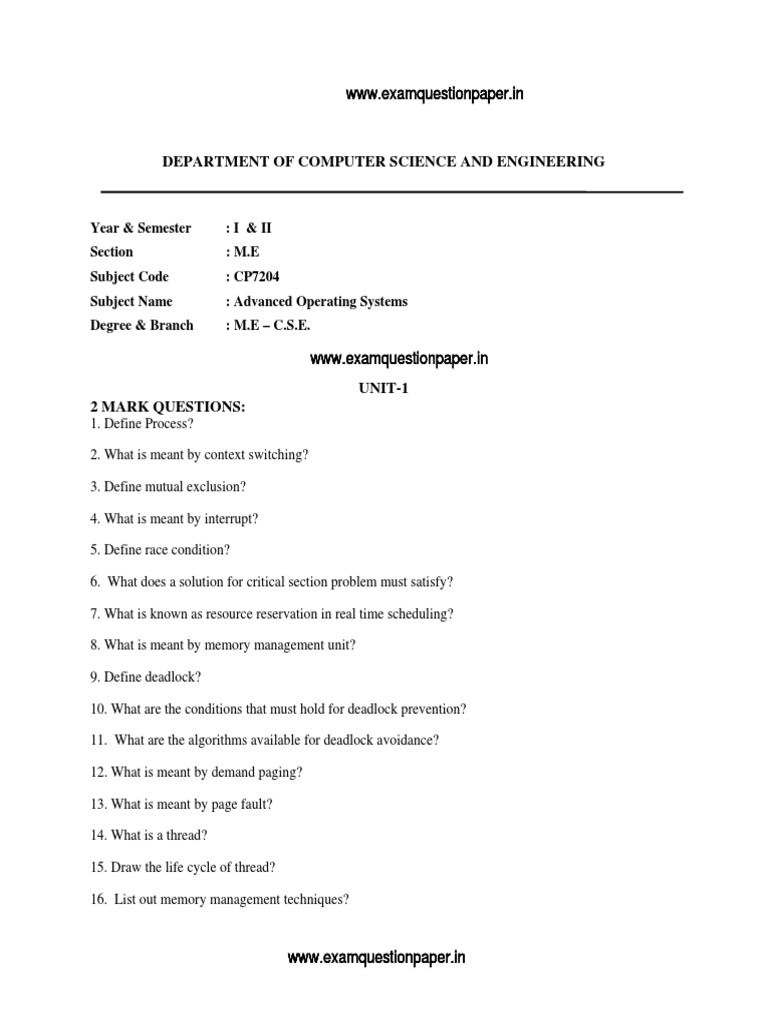 CP7204-Advanced Operating Systems | PDF | Scheduling (Computing ...