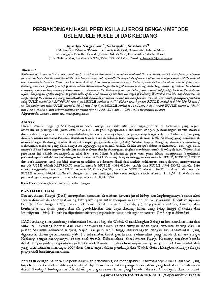 Perbandingan Hasil Perhitungan 3 Metode (Usle, Rusle, Musle DLM Satu ...