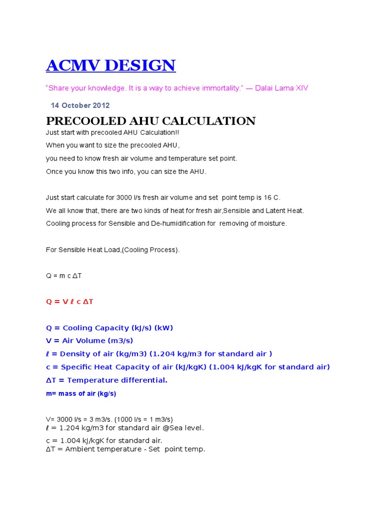 Precooled AHU Capacity Calculation Guide | PDF | Humidity | Enthalpy