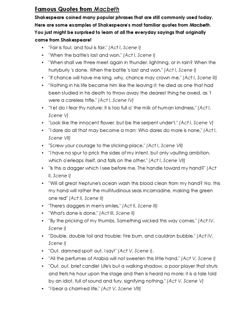 Famous Macbeth Quotes