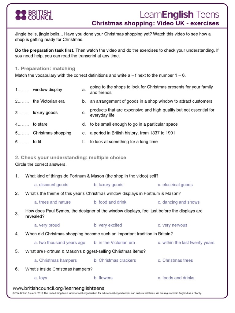 Christmas Shopping Exercises Pdf Christmas Traditions Christmas
