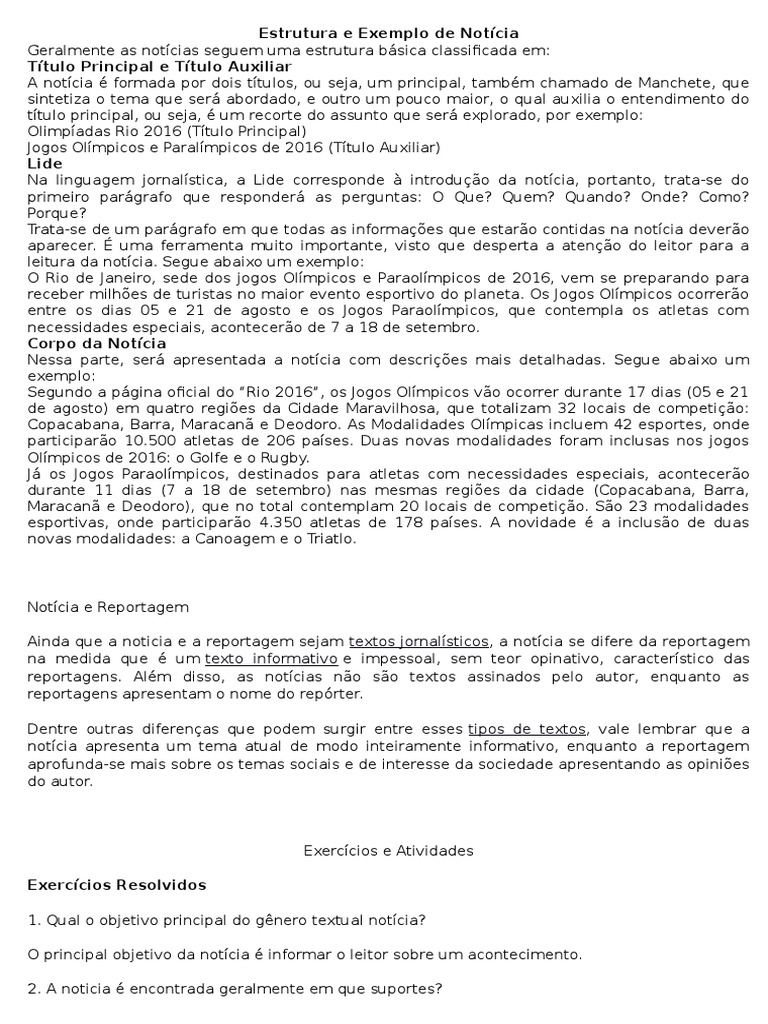 Estrutura de Notícia e Exemplos | PDF