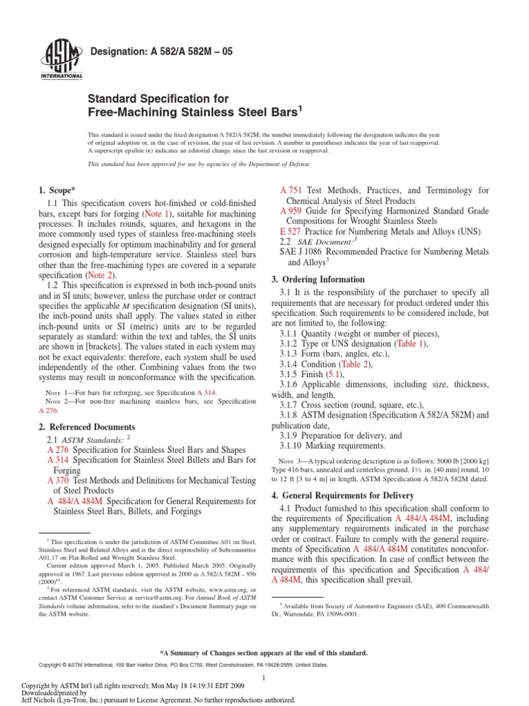 Astm A582 | PDF | Steel | Stainless Steel