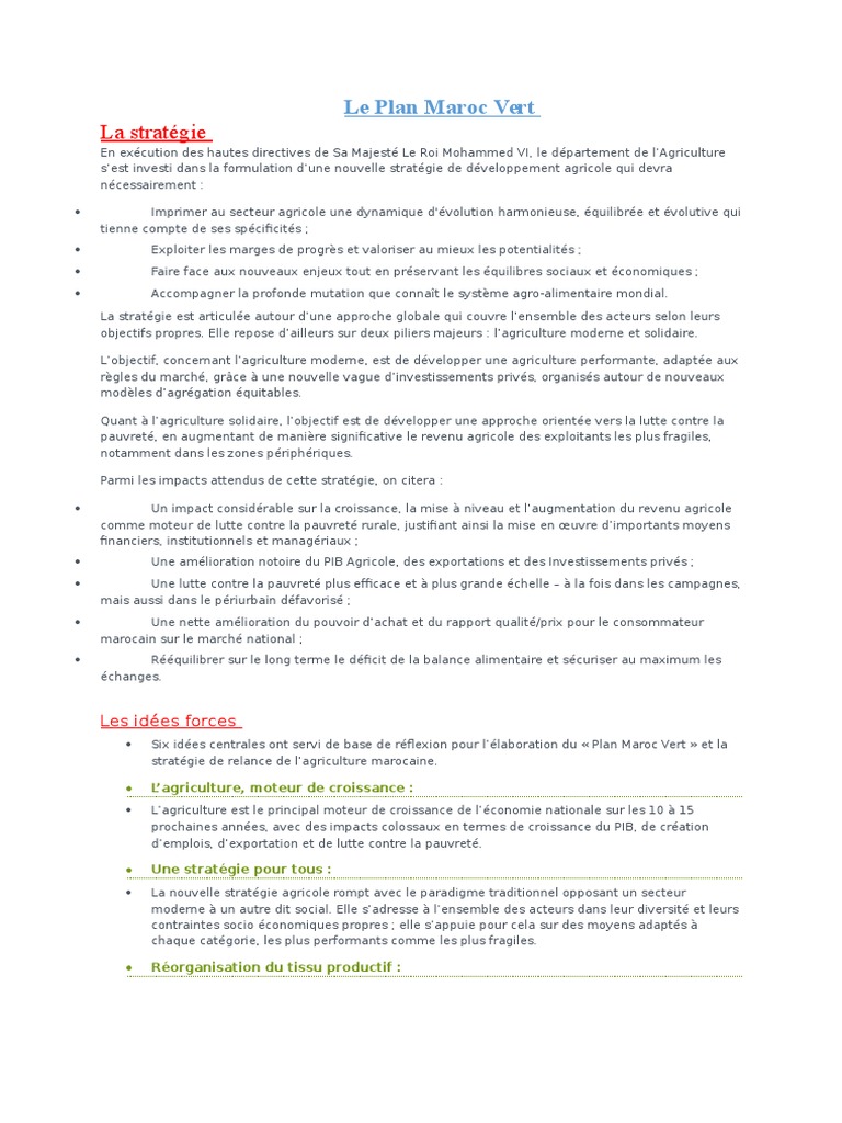 Plan Maroc Vert : Stratégie Agricole 2023 | PDF | Maroc | Agriculture