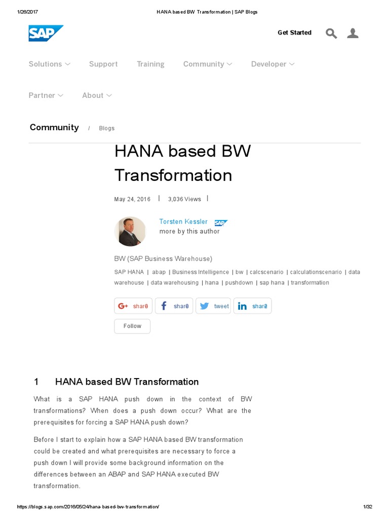 HANA Based BW Transformation - SAP Blogs | PDF | Method (Computer ...