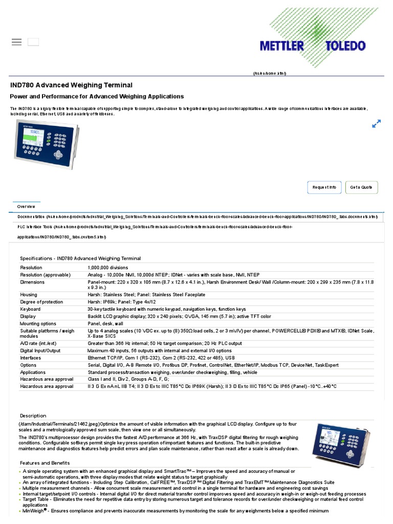 Mettler Toledo - InD780 Advanced Weighing Terminal - Overview | PDF ...