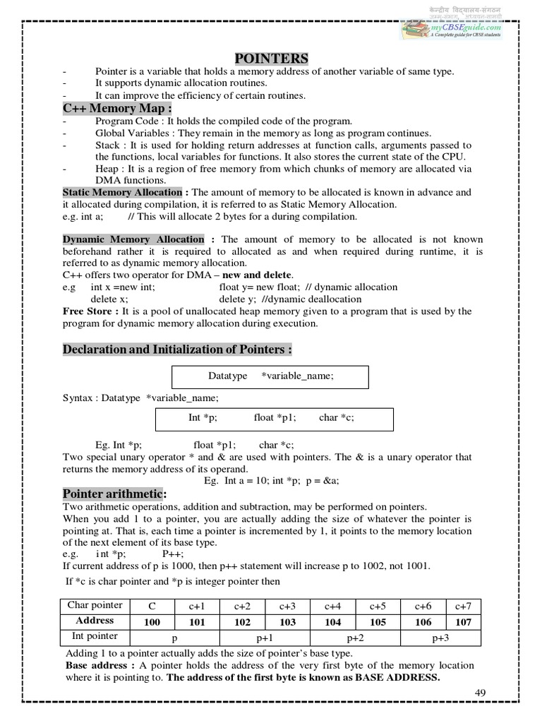 12 Computer Science Notes CH04 Pointers PDF | PDF | Pointer (Computer ...